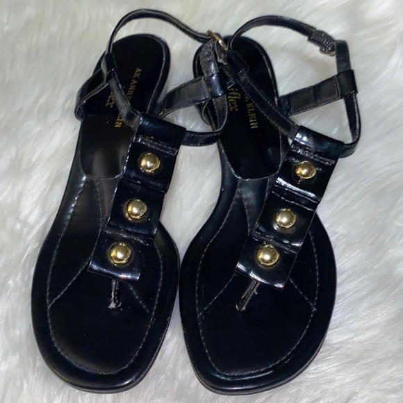 Anne Klein | Shoes | Anne Klein Iflex Black And Gold Wedge Sandals With ...